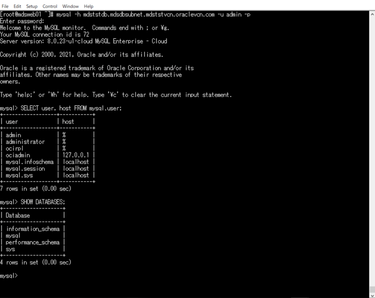 Mysql Database Serviceを触ってみた（接続編）